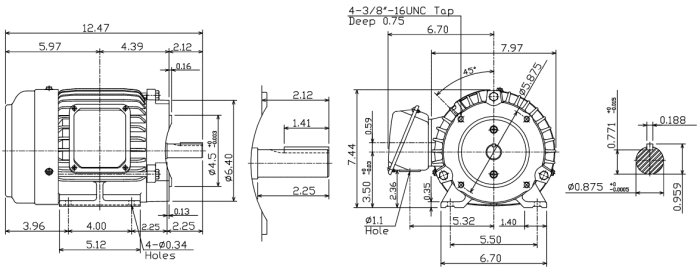 Teco NP1/52C MAX-PE C-Face 1.5HP 3600RPM 143TC FRAME Motor